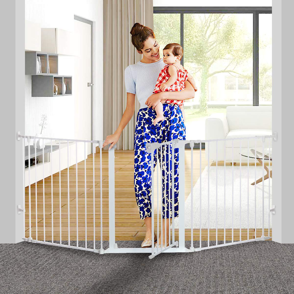 Comomy 30" Tall 3 Panels Foldable Auto Close Safety Gate 80" Extra Wide ...