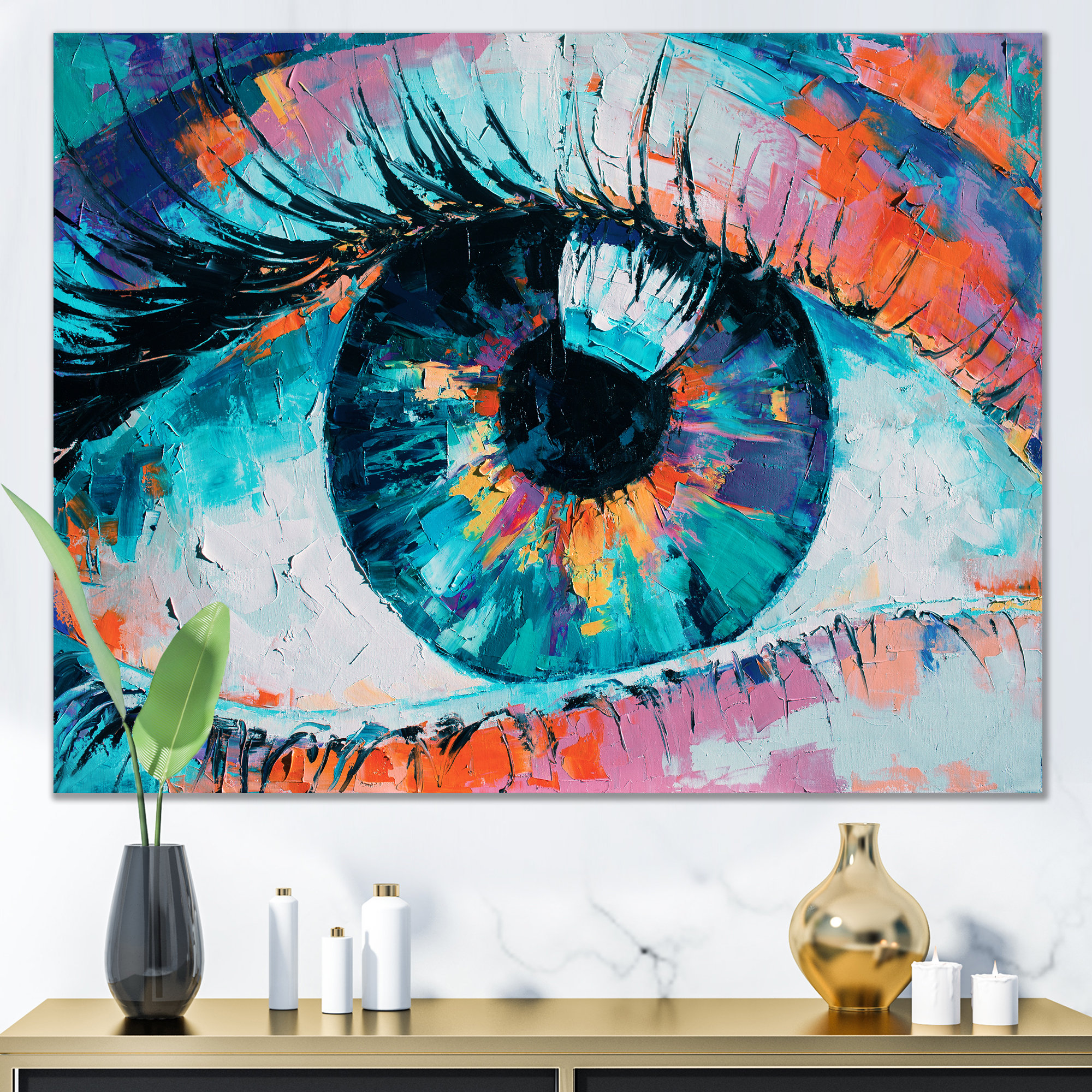 Wrought Studio Colourful Turquoise Woman Eye Art II - Modern Canvas Art ...