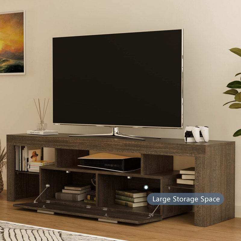 Ivy Bronx Antwann Modern LED TV Stand for 70" TVs, Wood Entertainment ...