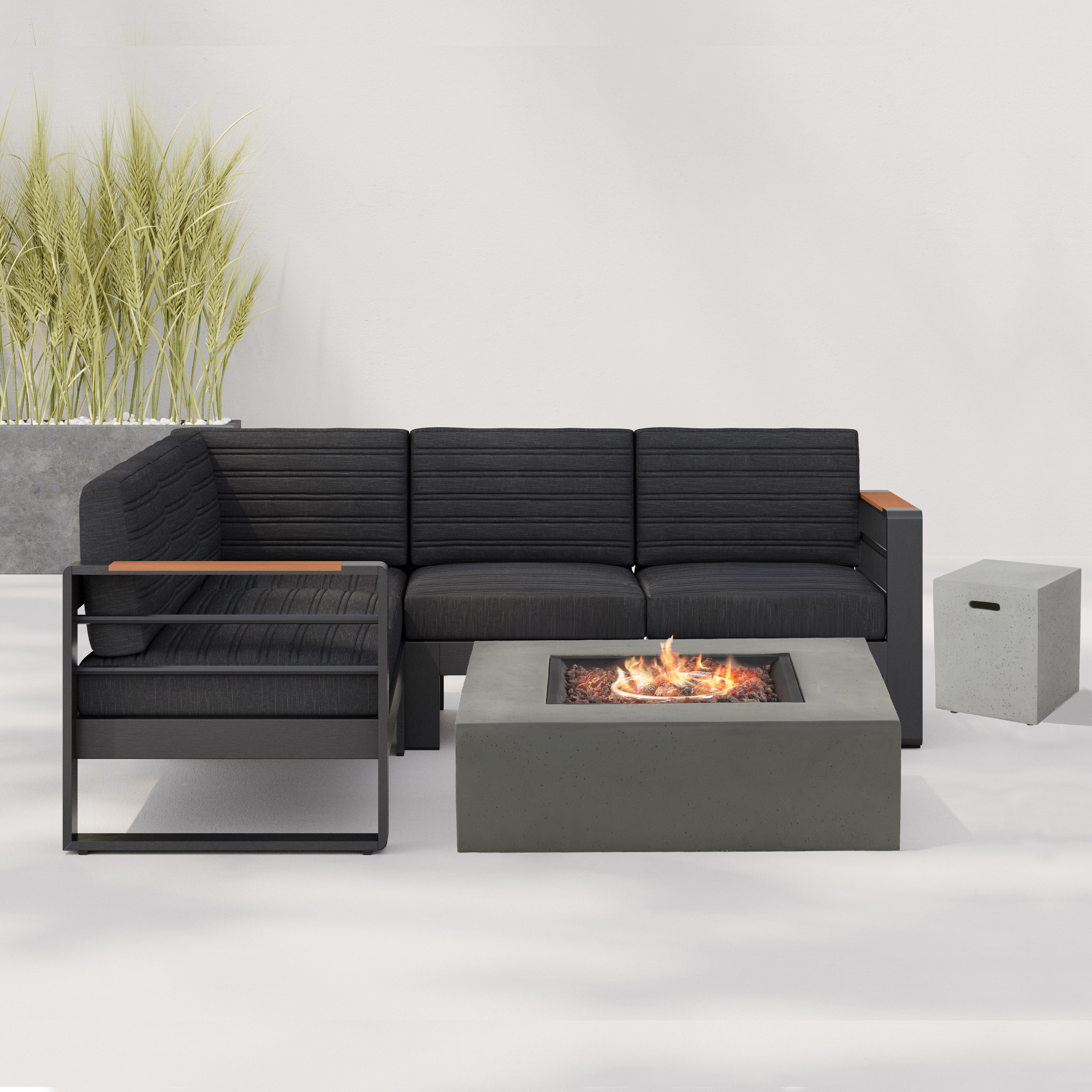 Ivy Bronx Taliesha Aluminum L-Shape Sofa Set With Fire Pit - Wayfair Canada