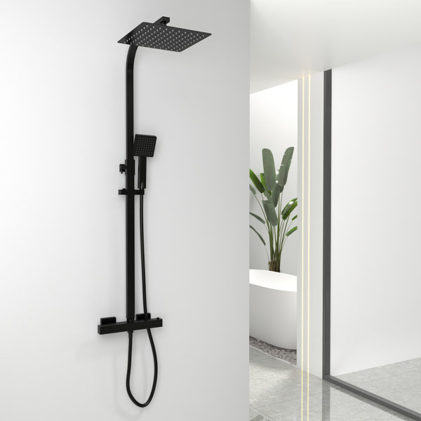 Belfry Bathroom Black Thermostatic Shower Mixer Set Square Shower Kit ...