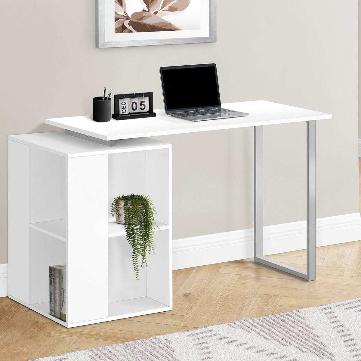 Latitude Run® Computer Desk, Home Office, Left, Right Set-Up, Storage ...