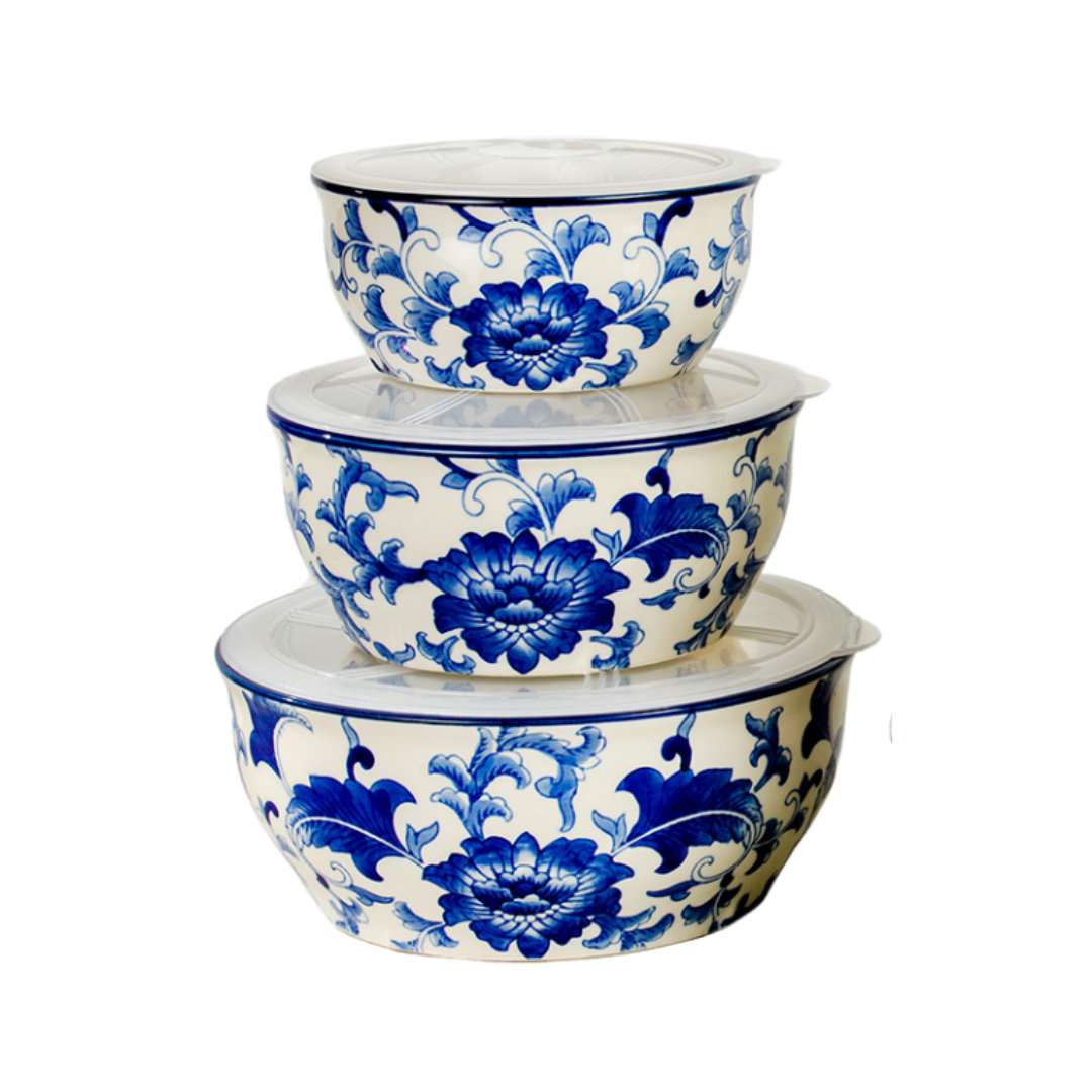 Euro Ceramica Blue Garden 3-Piece Storage Bowls Set | Wayfair