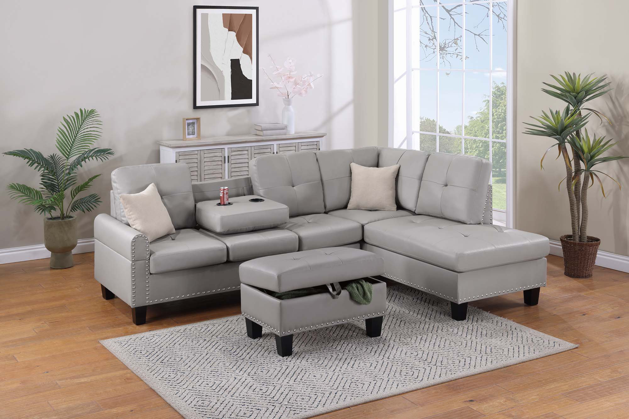 Red Barrel Studio Faux Leather Living Room Furniture 3-PCS Sectional ...