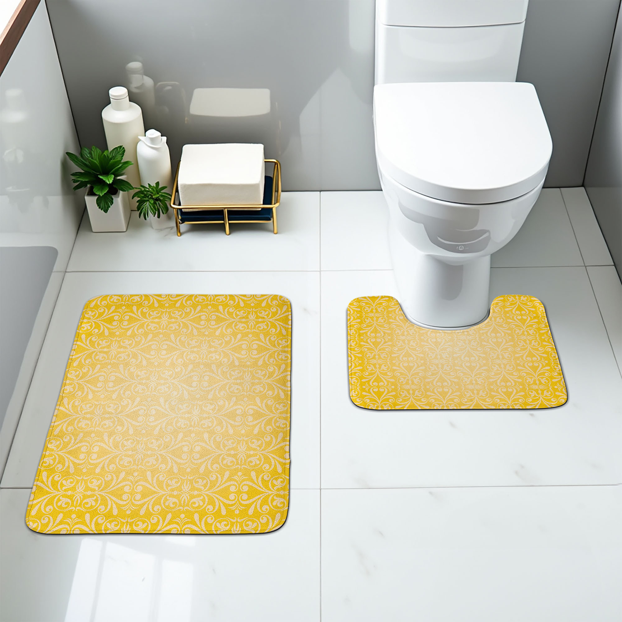 Ophelia & Co. Yellow Bathroom Rug Set 2 Pieces Rectangle & Contour Mats ...