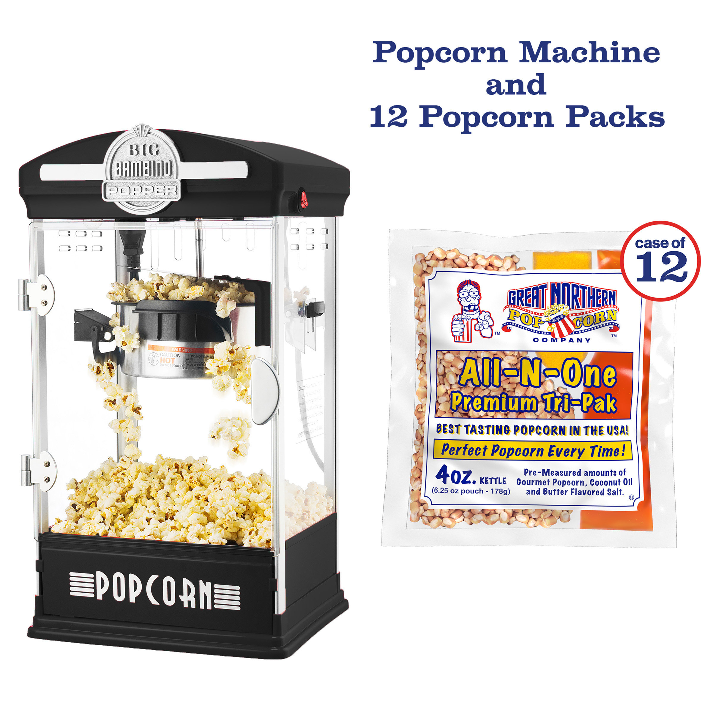 Great Northern Popcorn 4 oz Kettle Tabletop Popcorn Machine with 12 ...