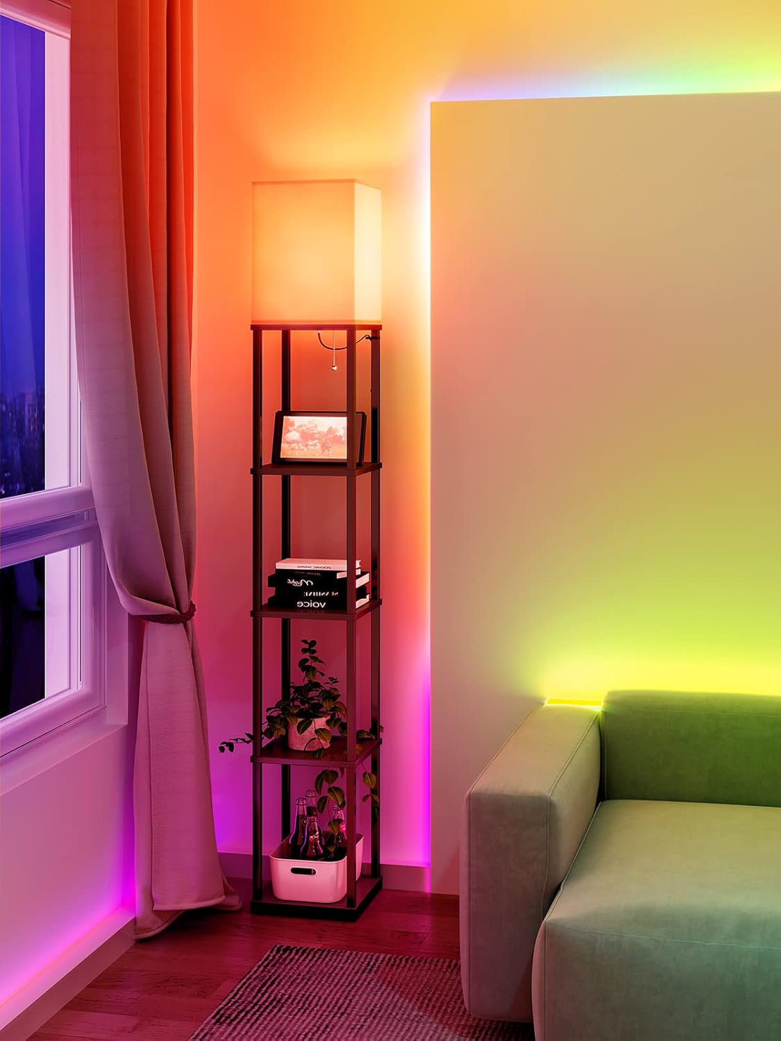 Latitude Run® 70'' Floor Lamp With 5-Tier Shelves, Rgb Smart Bulb, App ...