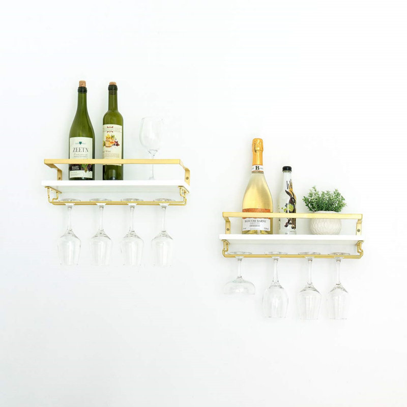 Mercer41 Modern Wall Mounted Wine Rack Set Of 2, With Stemware Hanger ...