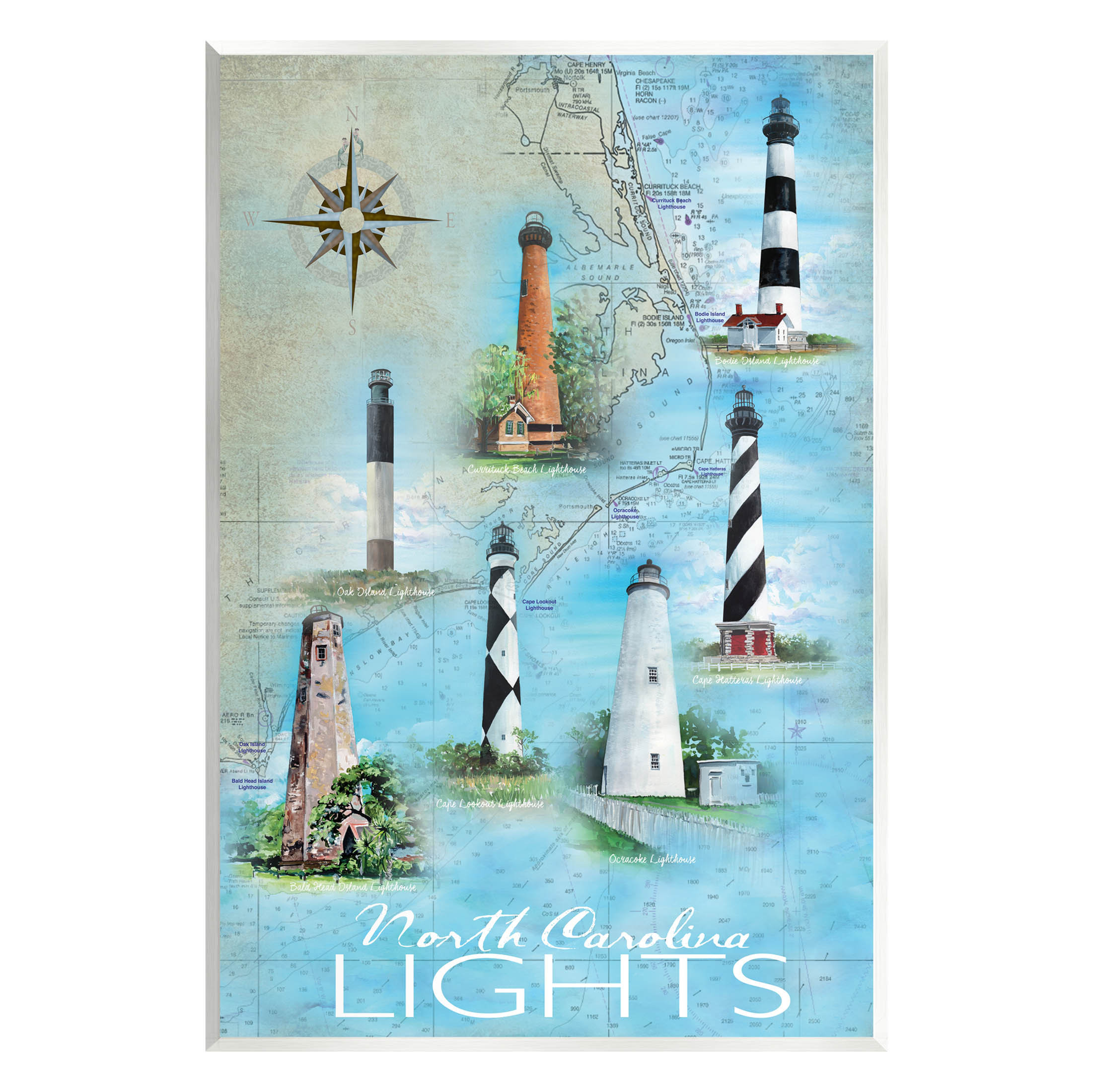 Stupell Industries " North Carolina Lighthouses Map " by Erica ...