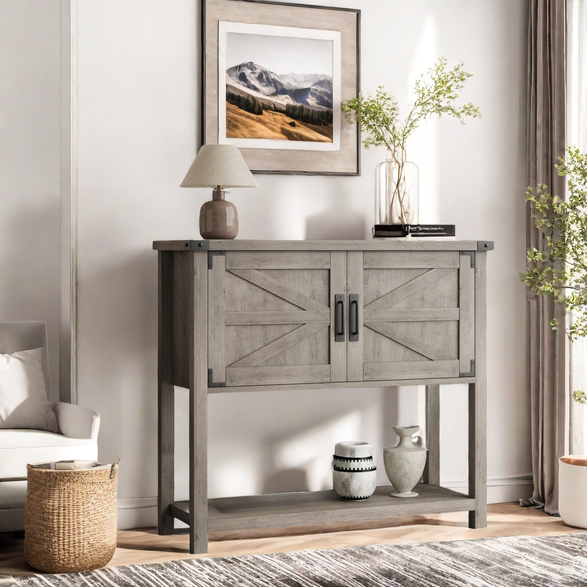 August Grove® Farmhouse Console Table With 2-door Cabinet | Wayfair
