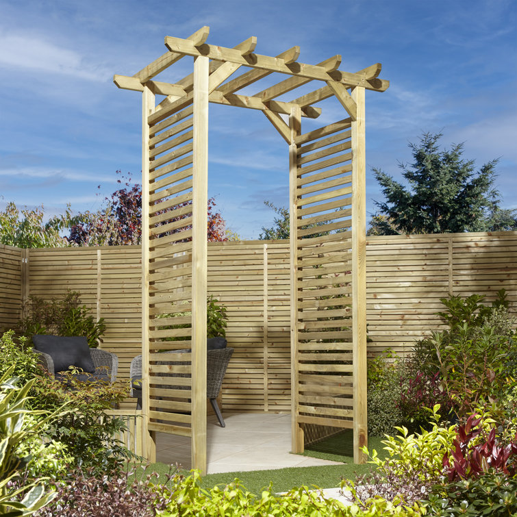 Rowlinson 140cm W x 95cm D Solid + Manufactured Wood Arbour | Wayfair.co.uk