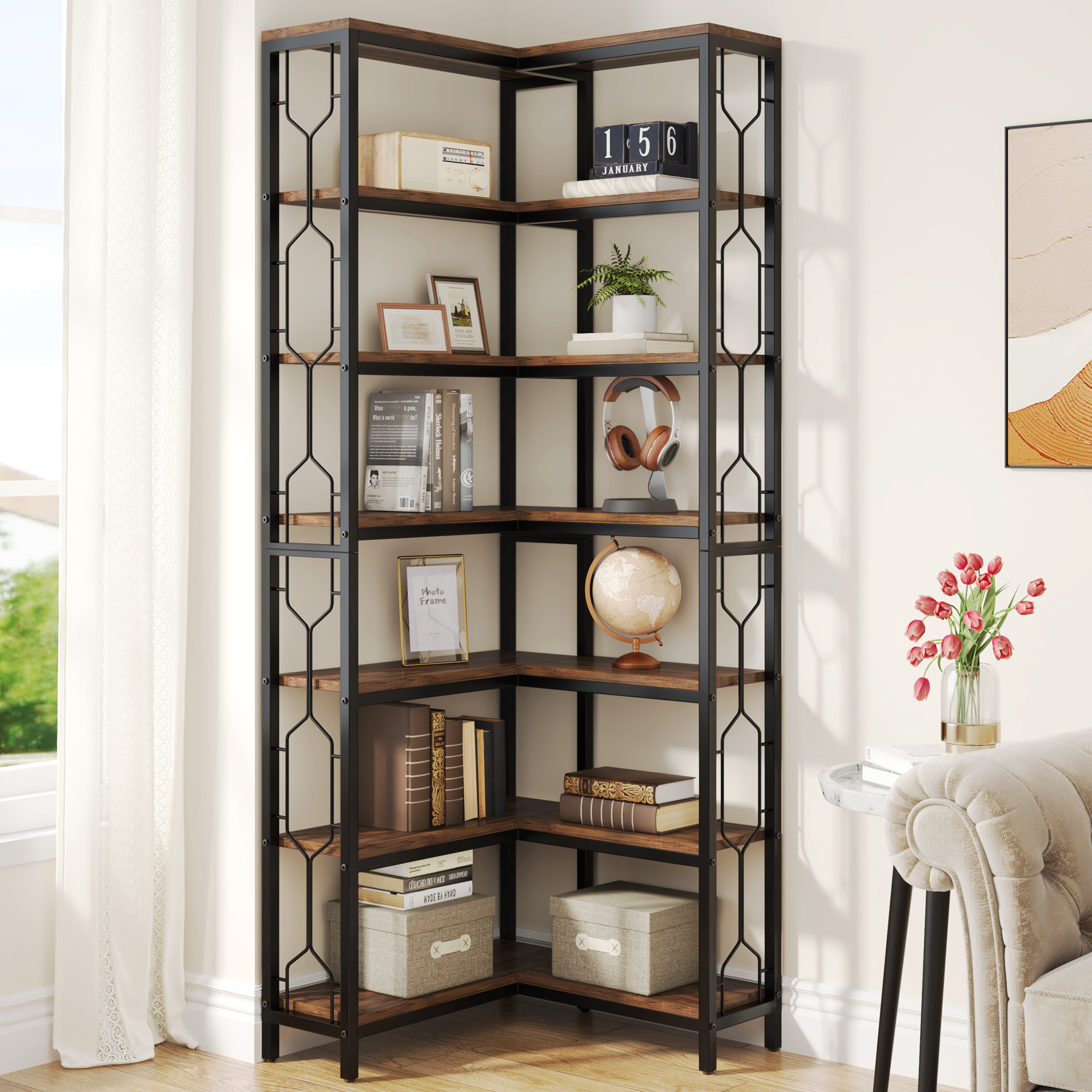 17 Stories Floki Stainless Steel Corner Bookcase & Reviews | Wayfair