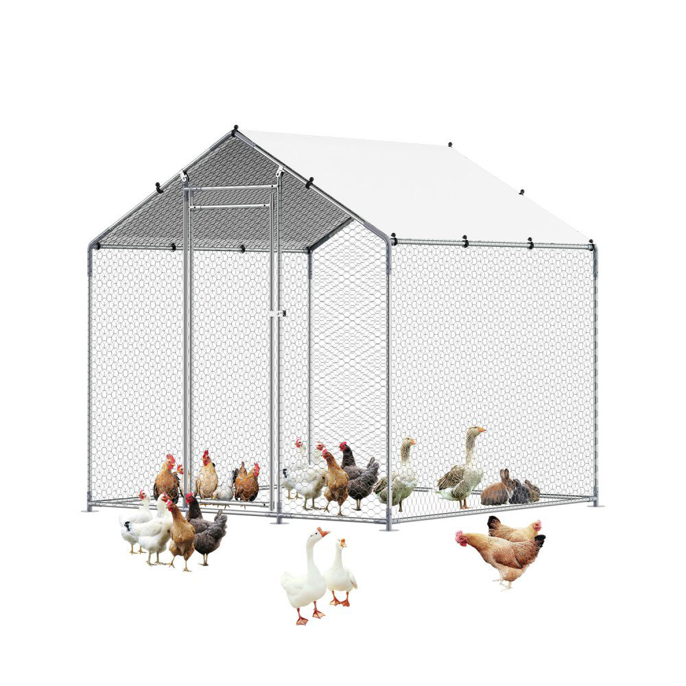 17 Stories Metal Chicken Coop Walk-in Chicken Run with Cover Spire Roof ...