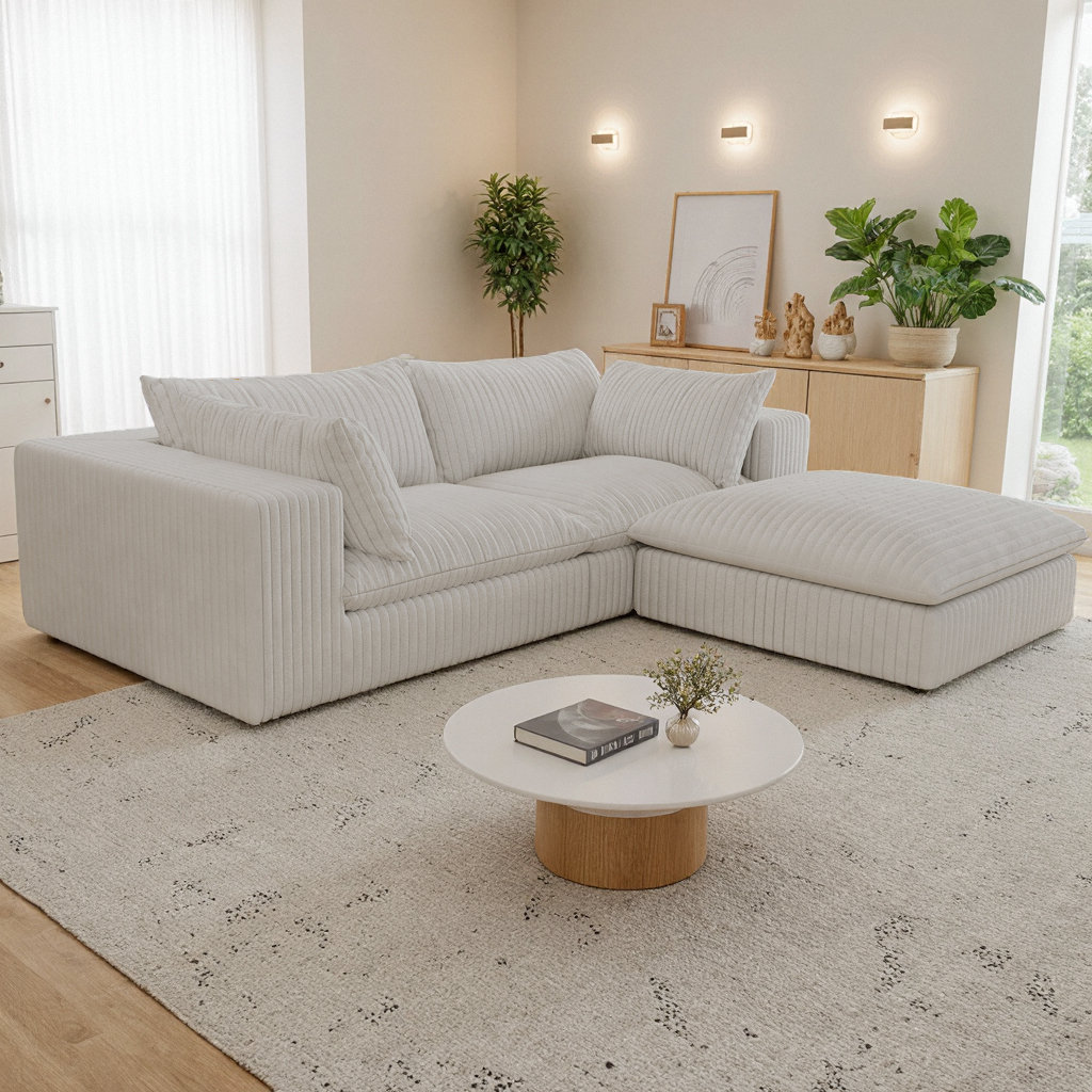 Everly Quinn 78.8" L-Shaped Cloud Sectional Sofa Plush Corduroy Modular ...