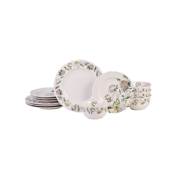 222 Fifth Luxe Peony Neutral Porcelain 12 Pc Dinnerware Set | Wayfair