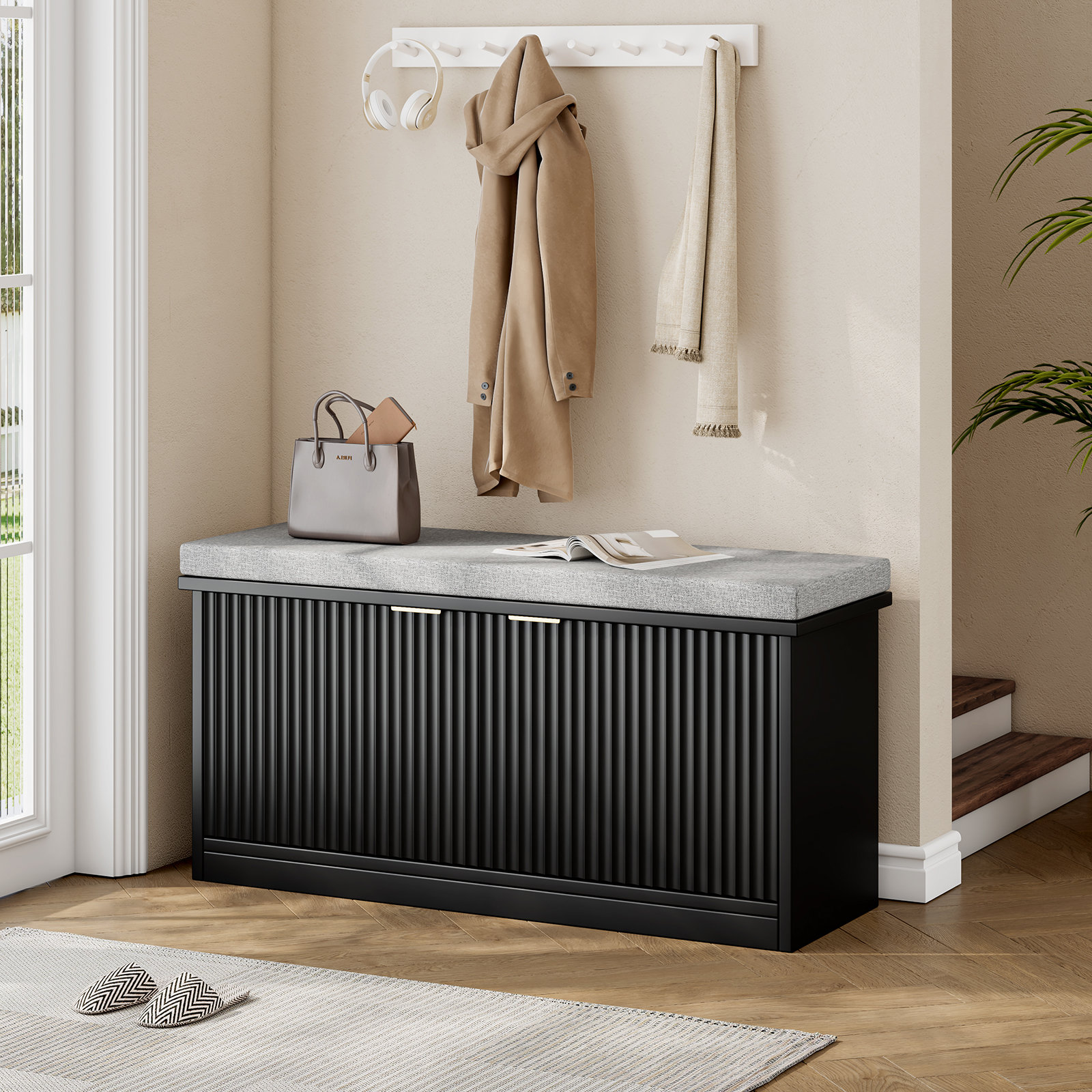 Rebrilliant 8 Pair Shoe Storage Bench, Shoe Cabinet Bench With Cushion ...