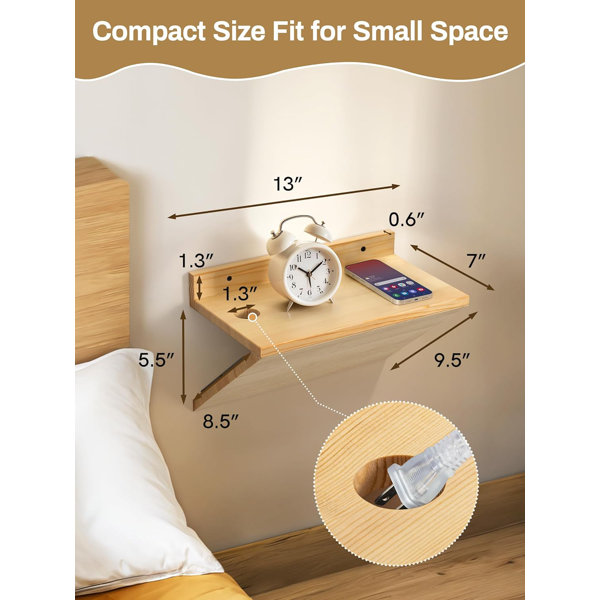 Ebern Designs Bisma Floating Nightstand 2 Piece Set, Z-Shape Pine Wood ...