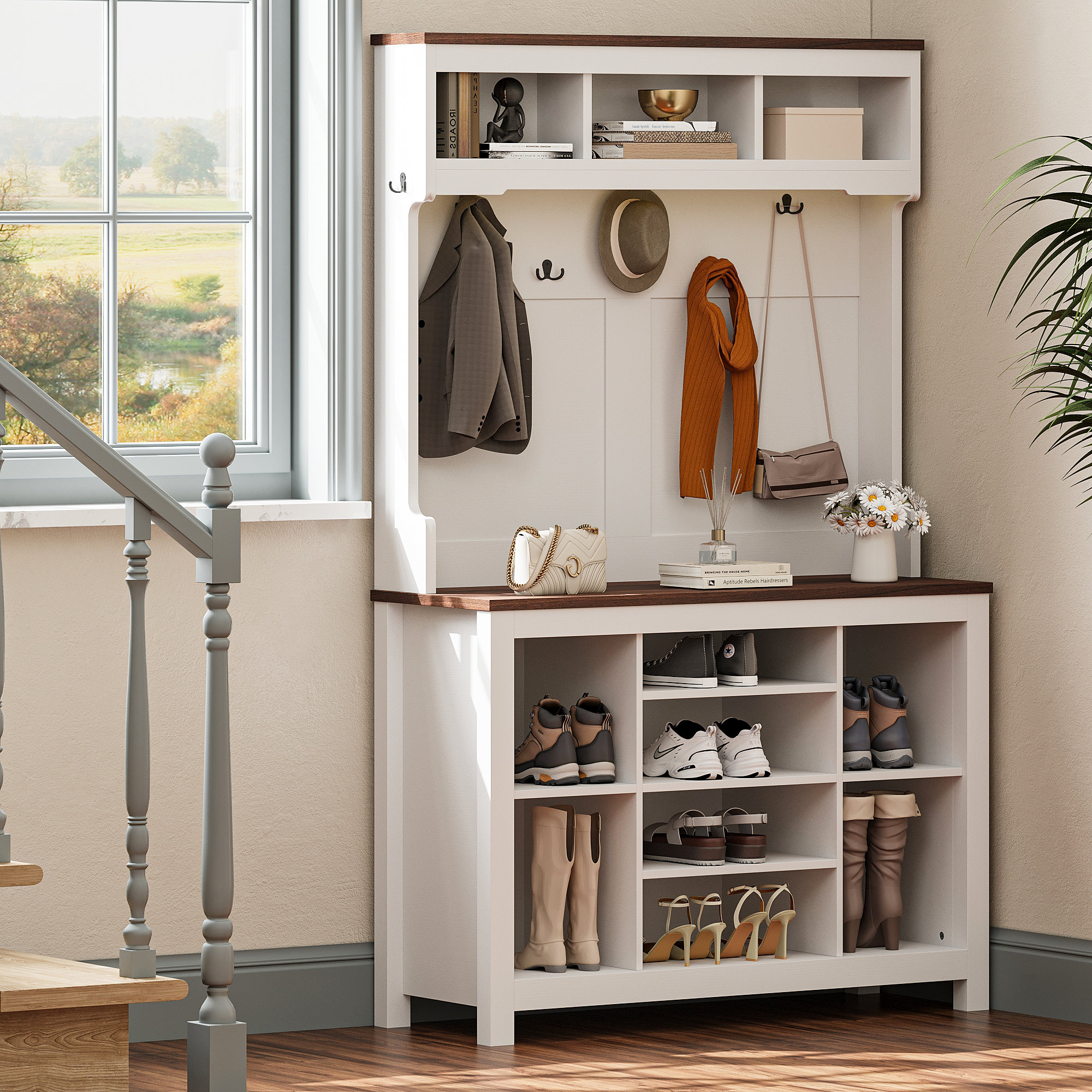 Wrought Studio™ 39.4” Wide Farmhouse Style Entryway Hall Tree With Open ...