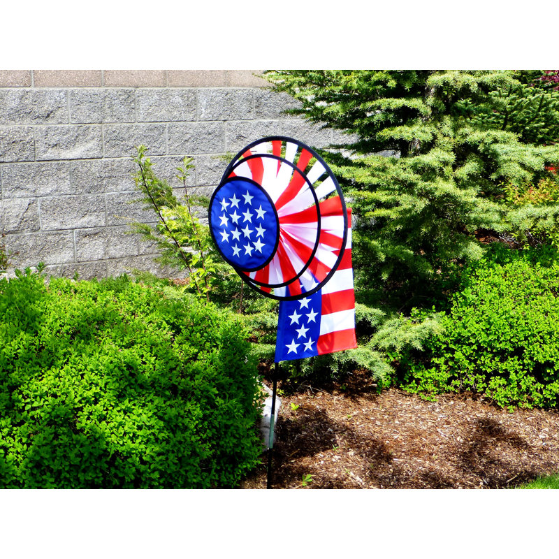 August Grove® Vicente USA Flag Dual Spinner Wheels with Garden Flag ...