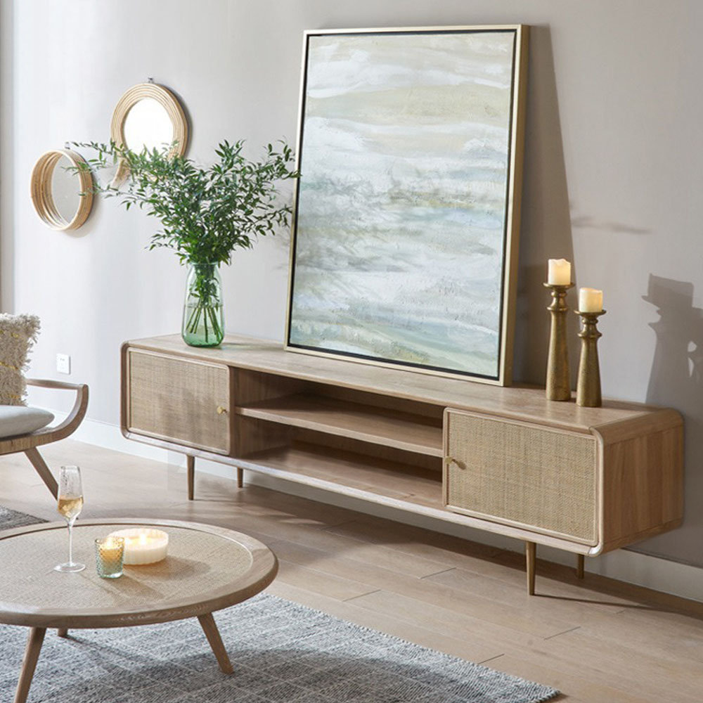 Dream cabinet Simple Rattan High Leg TV Cabinet 86.61'' W Storage ...