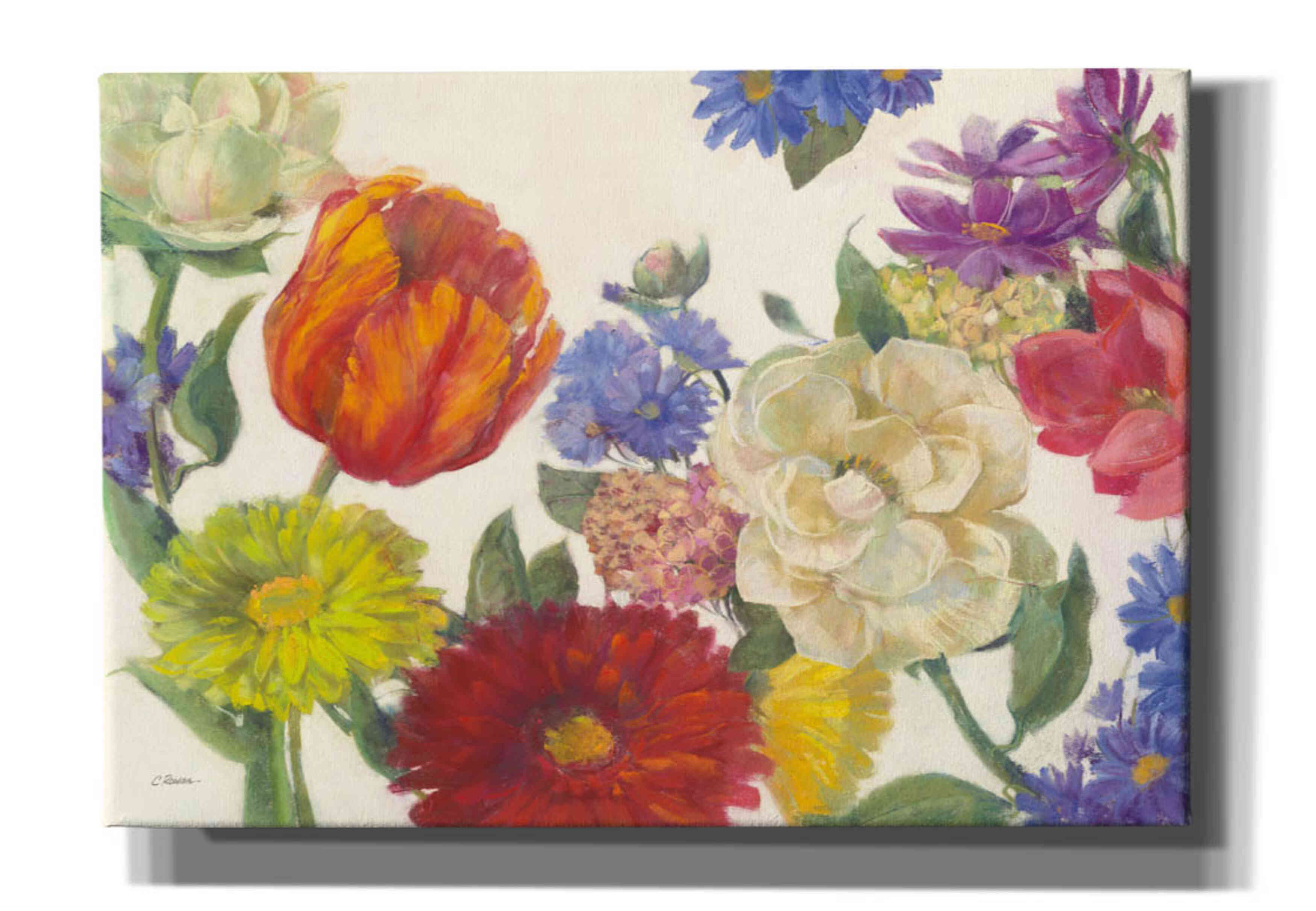 Wildon Home® Aarusan Colorful Flowers On White On Canvas by Carol Rowan ...