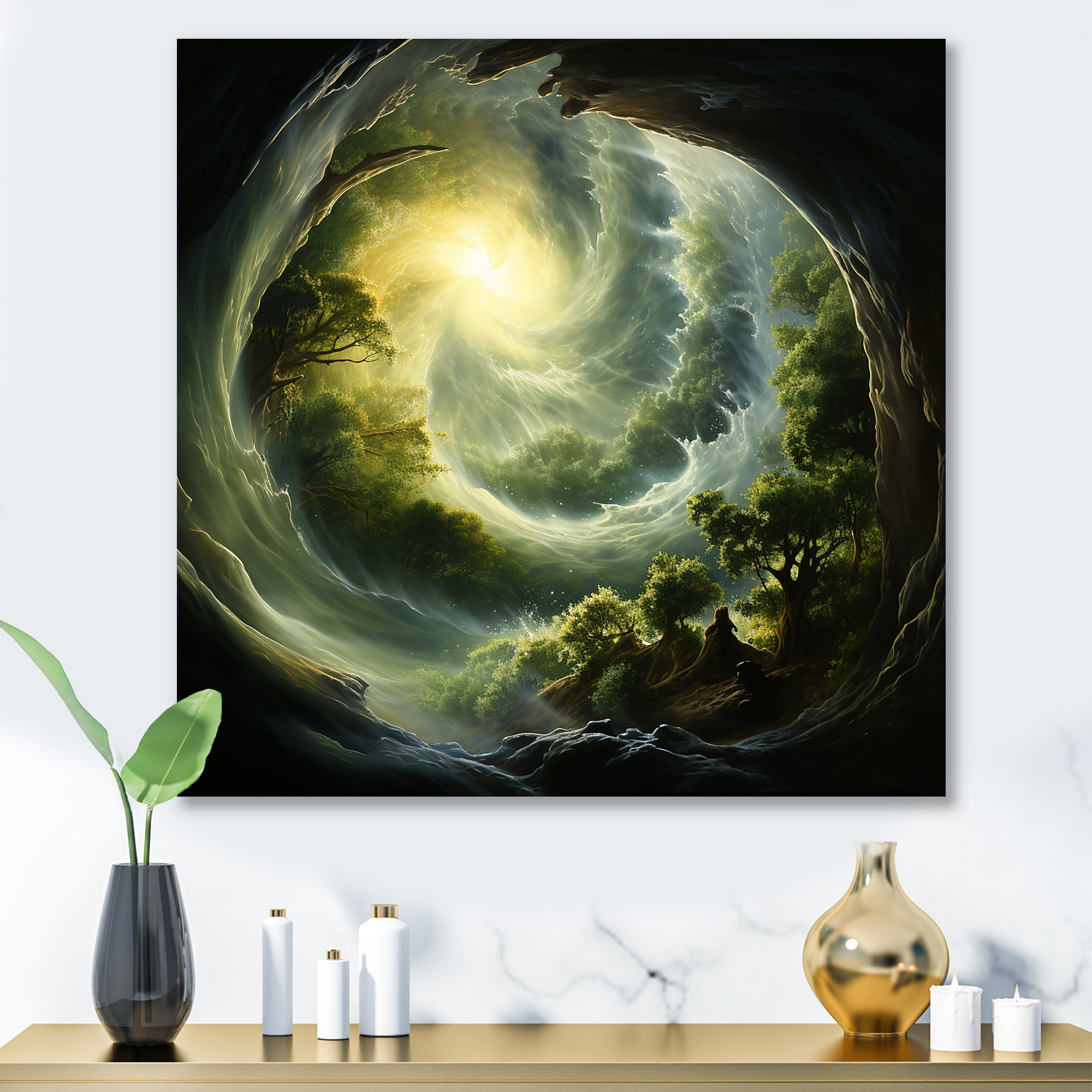 Ivy Bronx Green And Black Abstract Spiral Forest - Abstract Collages ...
