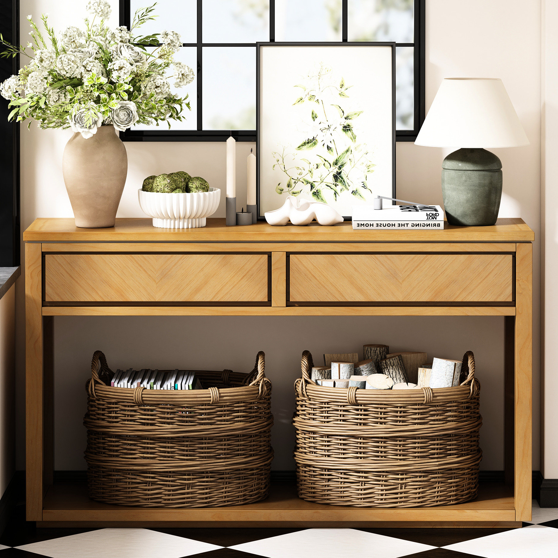 Ophelia & Co. Elegant Console Table - 55" Rustic Wooden With Storage ...