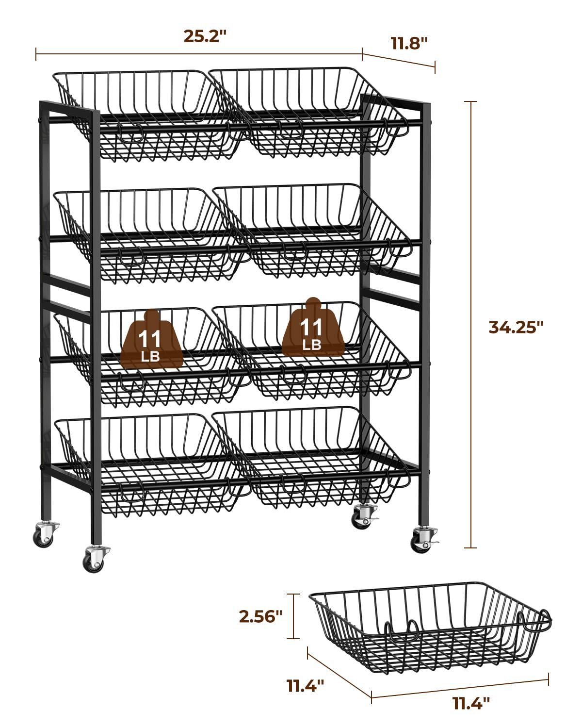 Latitude Run® Rolling Kitchen Storage Cart, 4-Tier Snack and Fruit ...