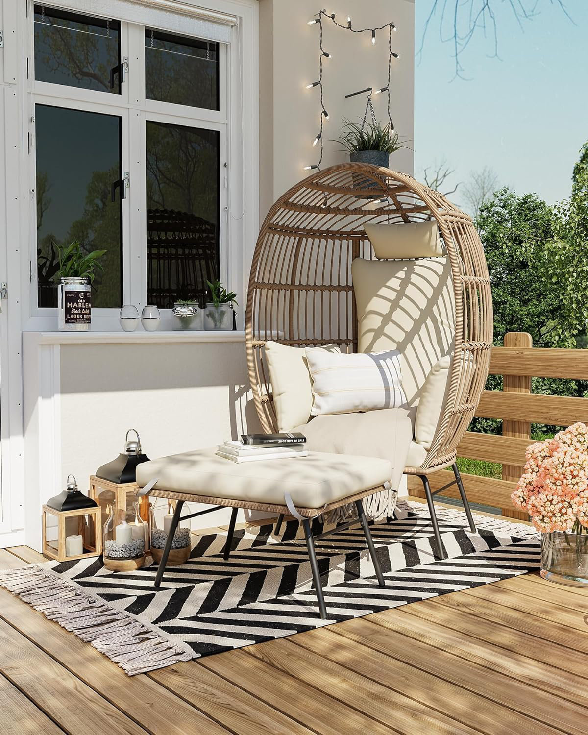 Dakota Fields Oversized Egg Chair with Ottoman, Outdoor Patio Lounge ...