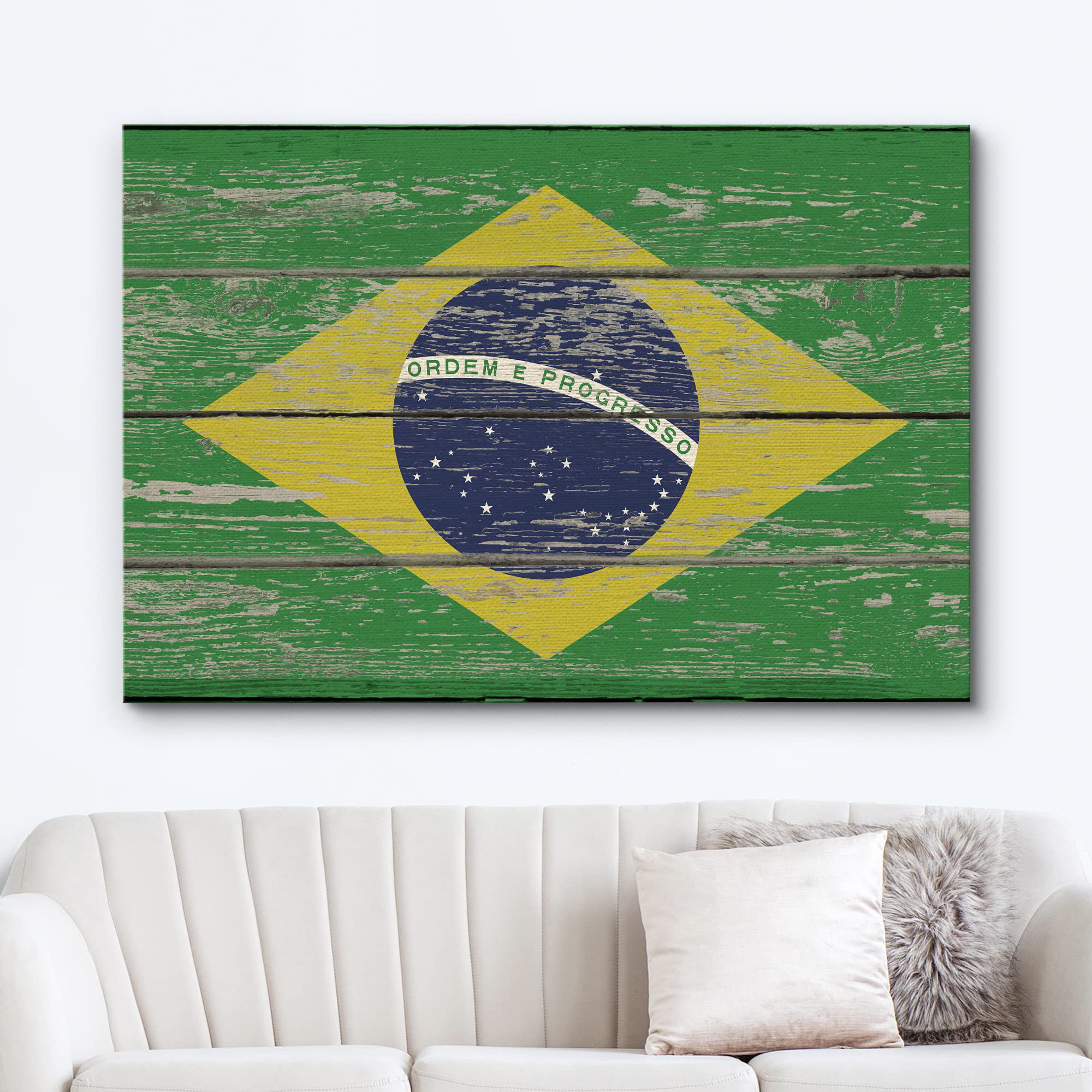 IDEA4WALL Brazilian Flag on Vintage Retro Wood Panels Pop Culture ...