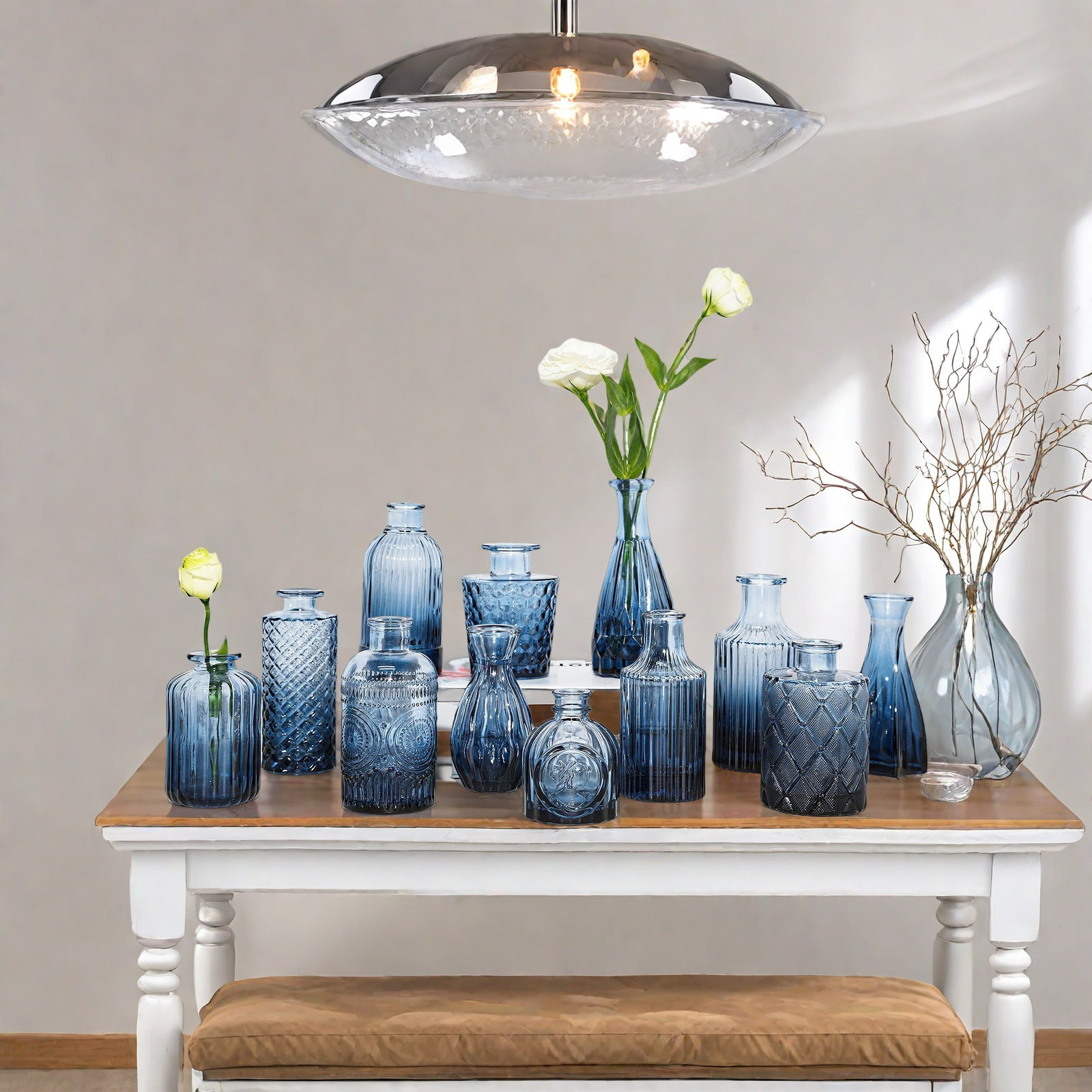 Dakota Fields Blue Glass Bud Vases Set 12pcs | Wayfair