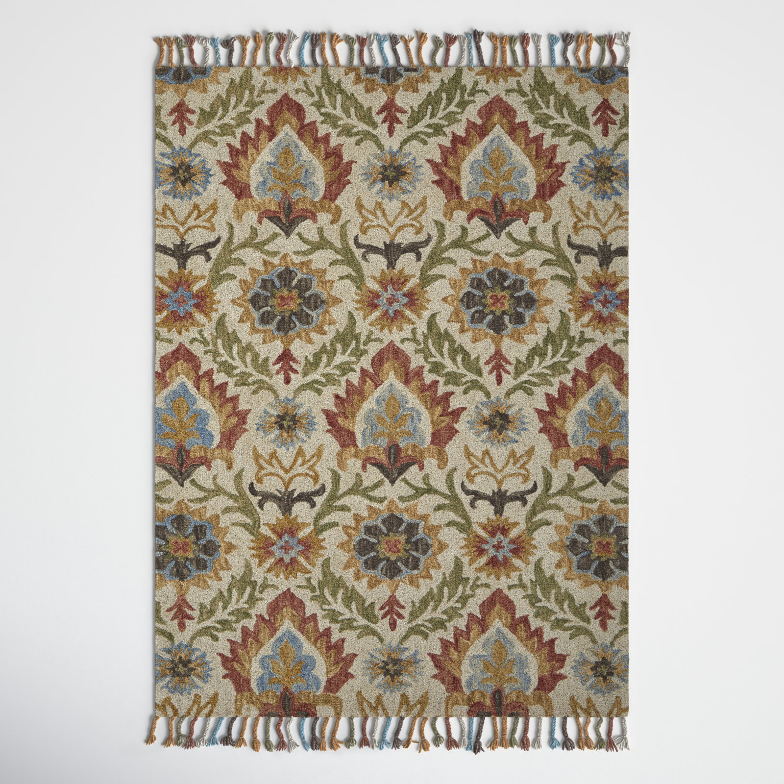 Birch Lane™ Broaderick Floral Handmade Tufted Wool/Cotton Red/Yellow ...