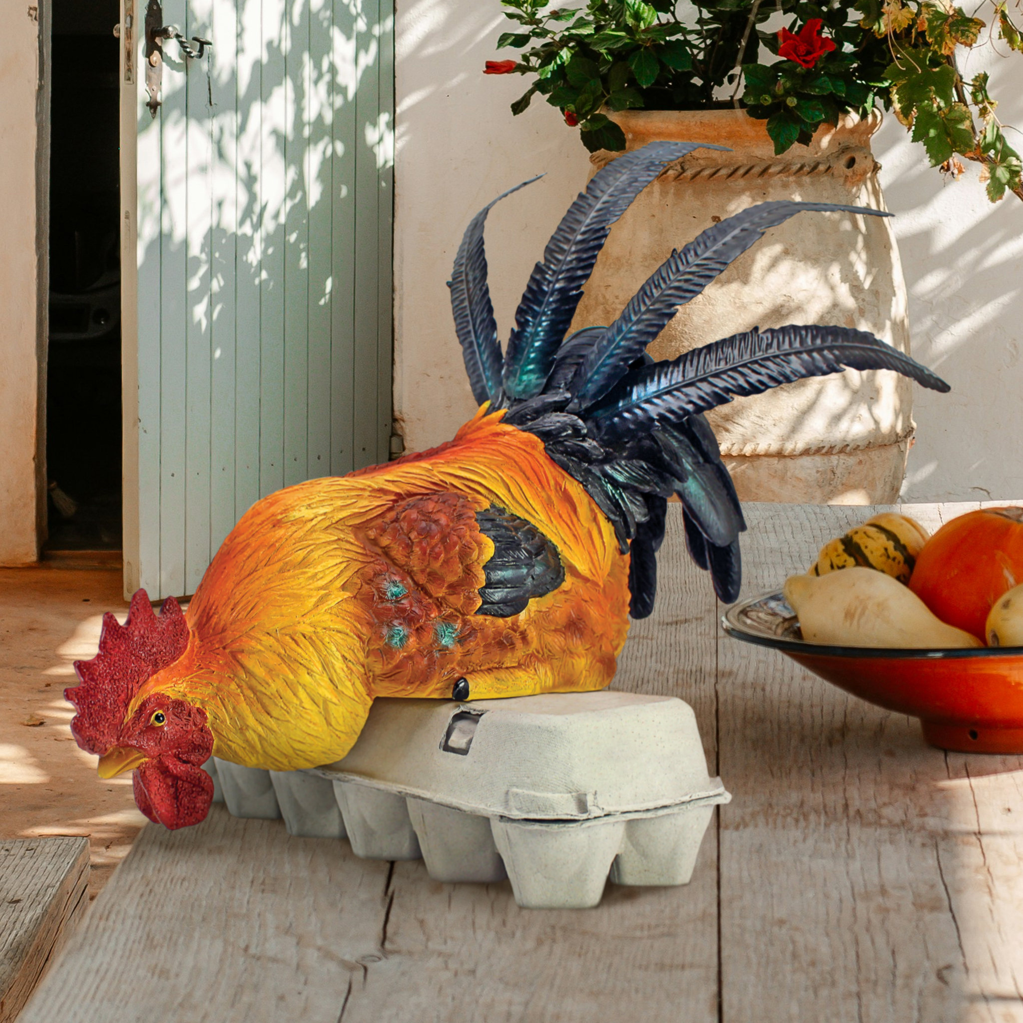 Design Toscano Rooster's Perch Sitting Chicken Statue & Reviews | Wayfair