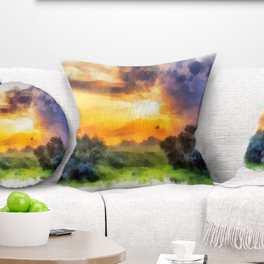Design Art Landscape Printed Beautiful Landscape Watercolor Pillow ...