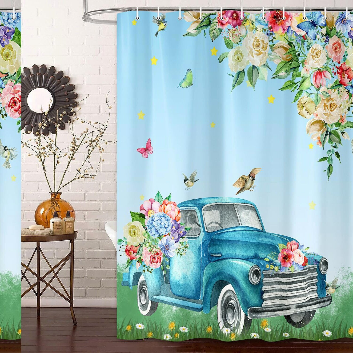 Ophelia & Co. Farmhouse Bliss Shower Curtain Set - Blue Truck ...