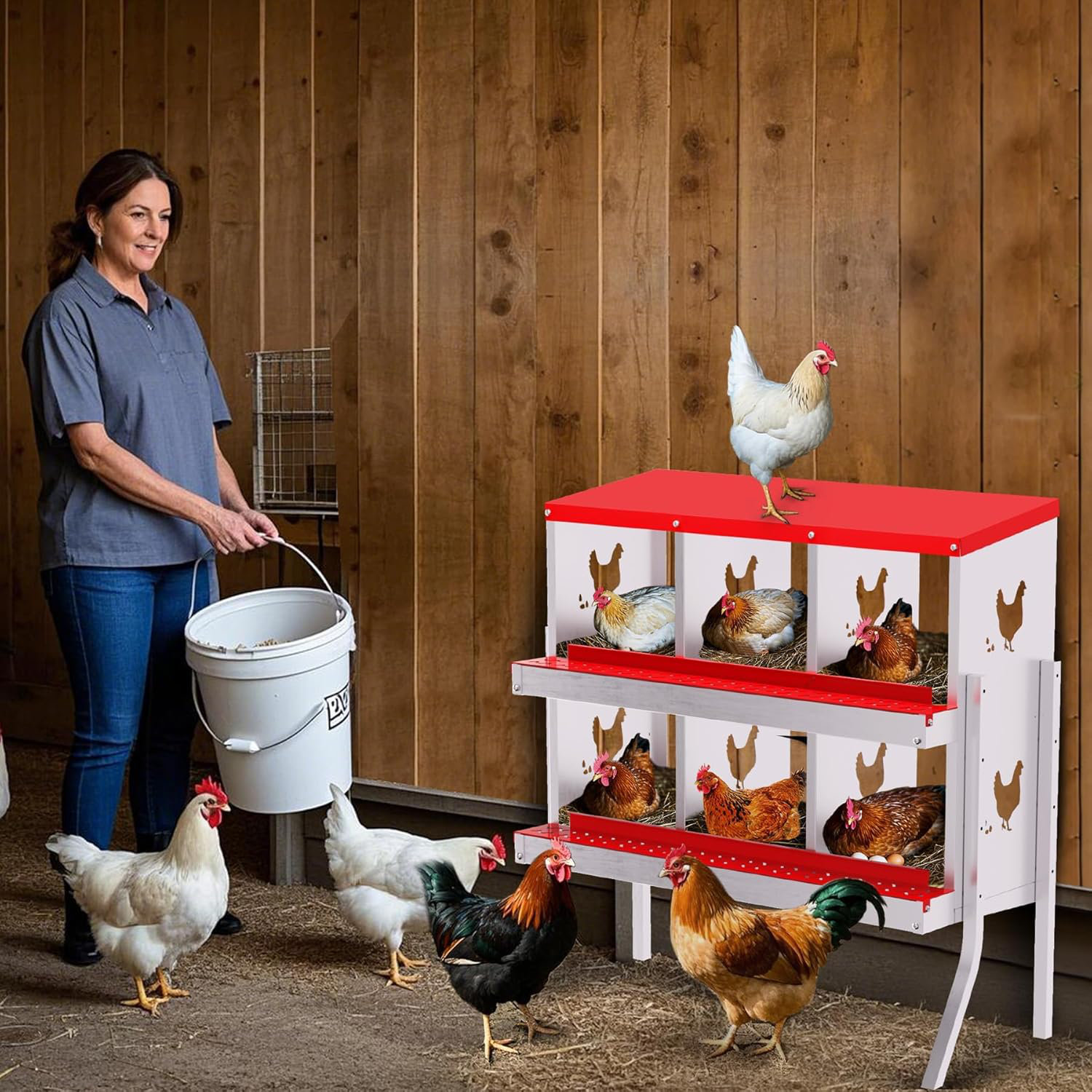 Archie & Oscar™ Chicken Nesting Box, Red 6 Hole Egg Laying Box with ...