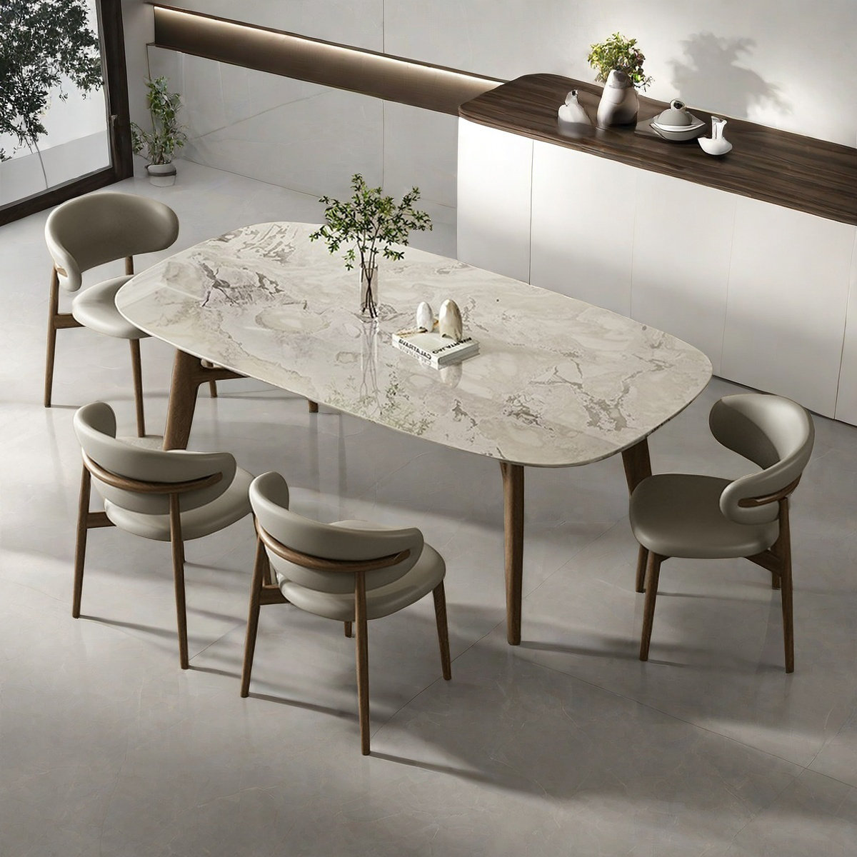 ALLNICEDT Elegant Natural Marble Dining Table Set | Wayfair