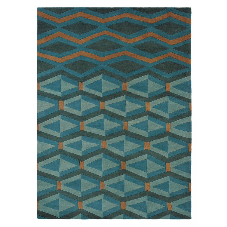 Corrigan Studio Hatfield Yara Artdeco Wool Blue Rug | Wayfair.co.uk