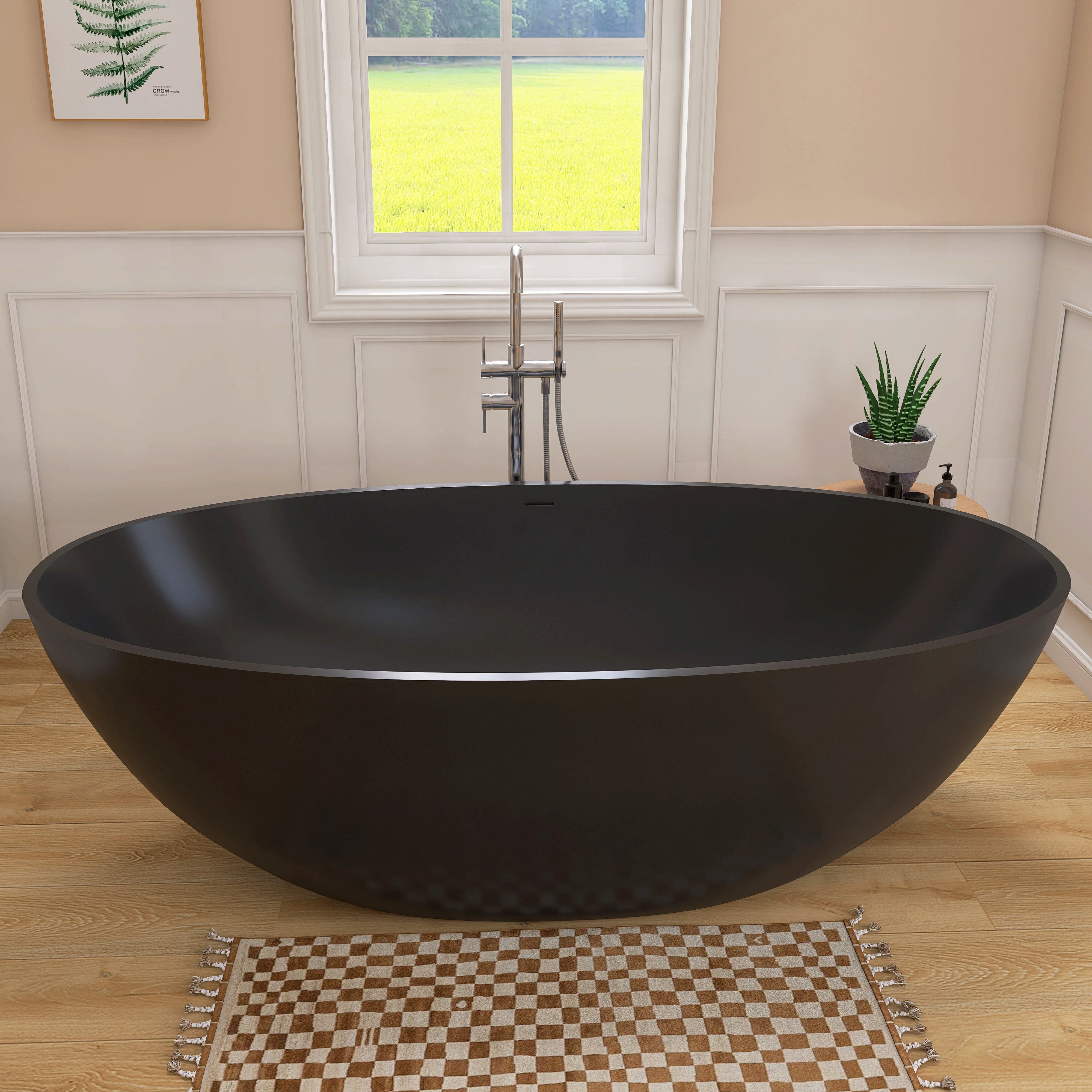 Fslefay 71'' Freestanding Bathtub Solid Surface Deep Soaking Tubs | Wayfair
