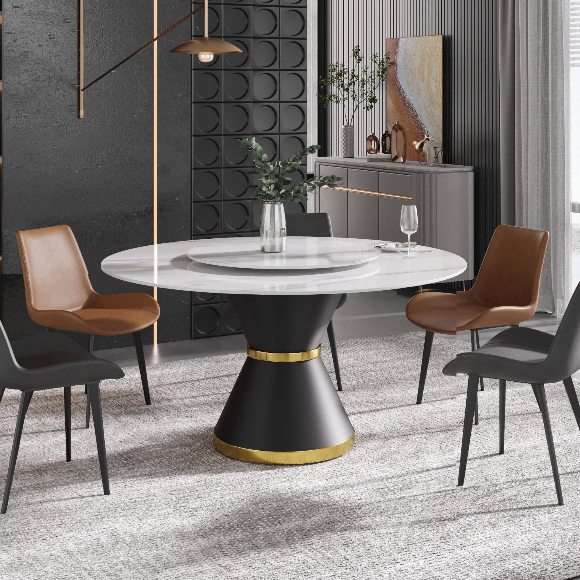 Brayden Studio® Ryding Modern Round Sintered Stone Dining Table with ...