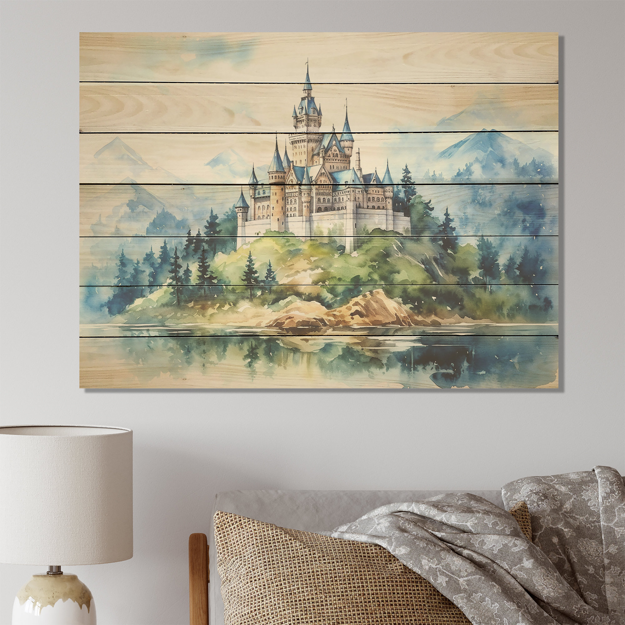 Ophelia & Co. Magical Castle By The Lake - Castles On Wood Print | Wayfair