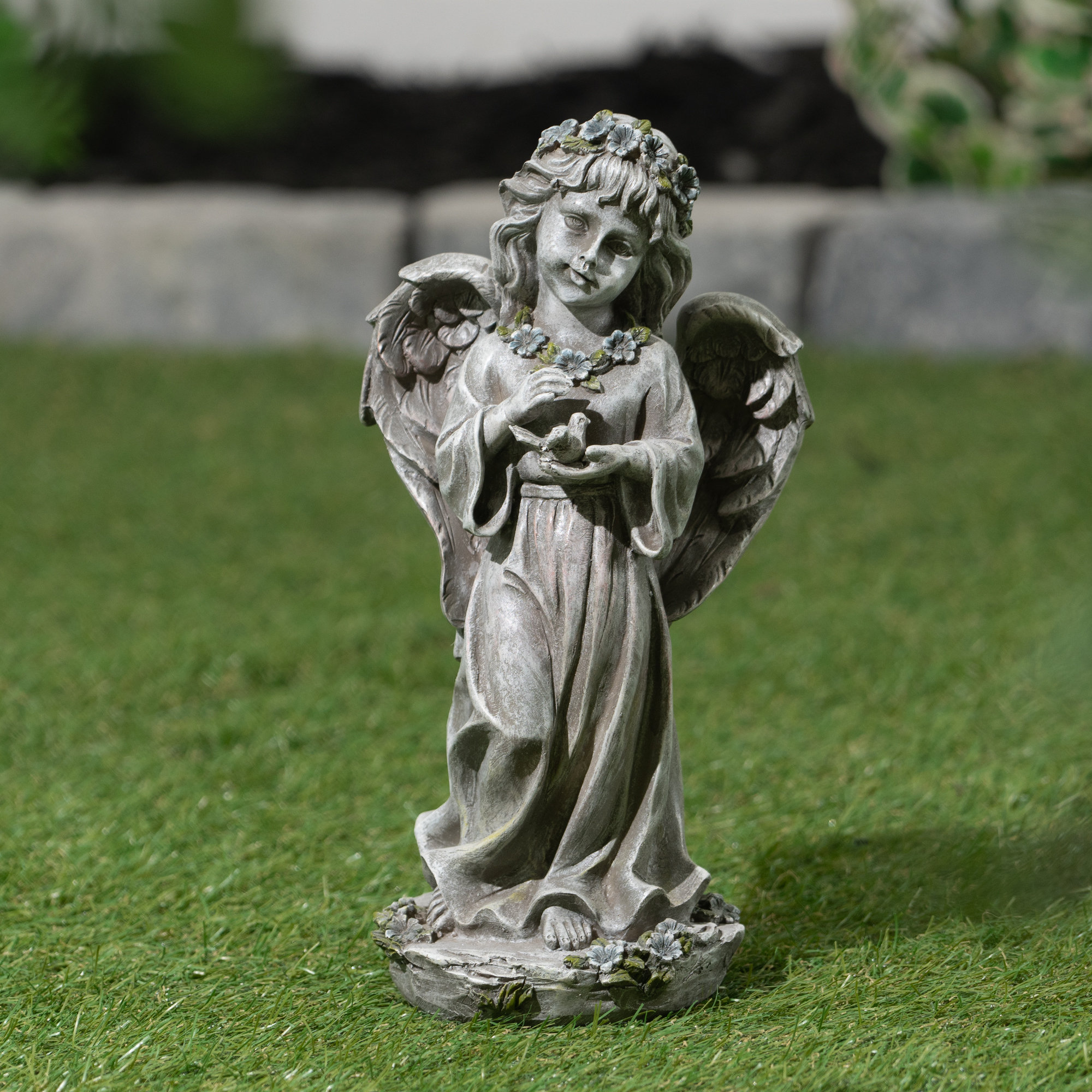 Hi-Line Gift Ltd. Angel Child Standing and Holding Bird Statue ...