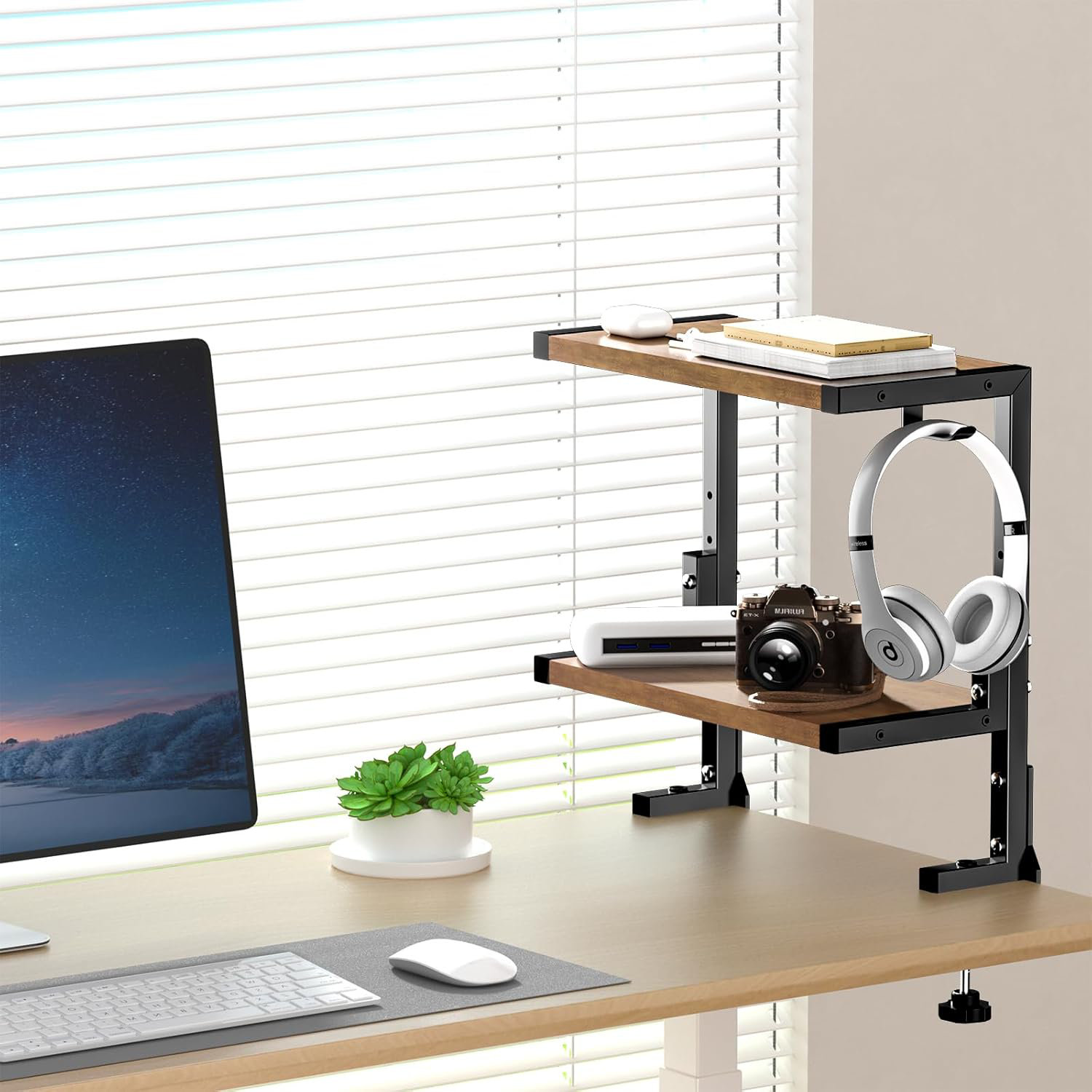 17 Stories Desk Shelf Clamp-On Above Or Under - 15 Inch Clamp Desktop ...