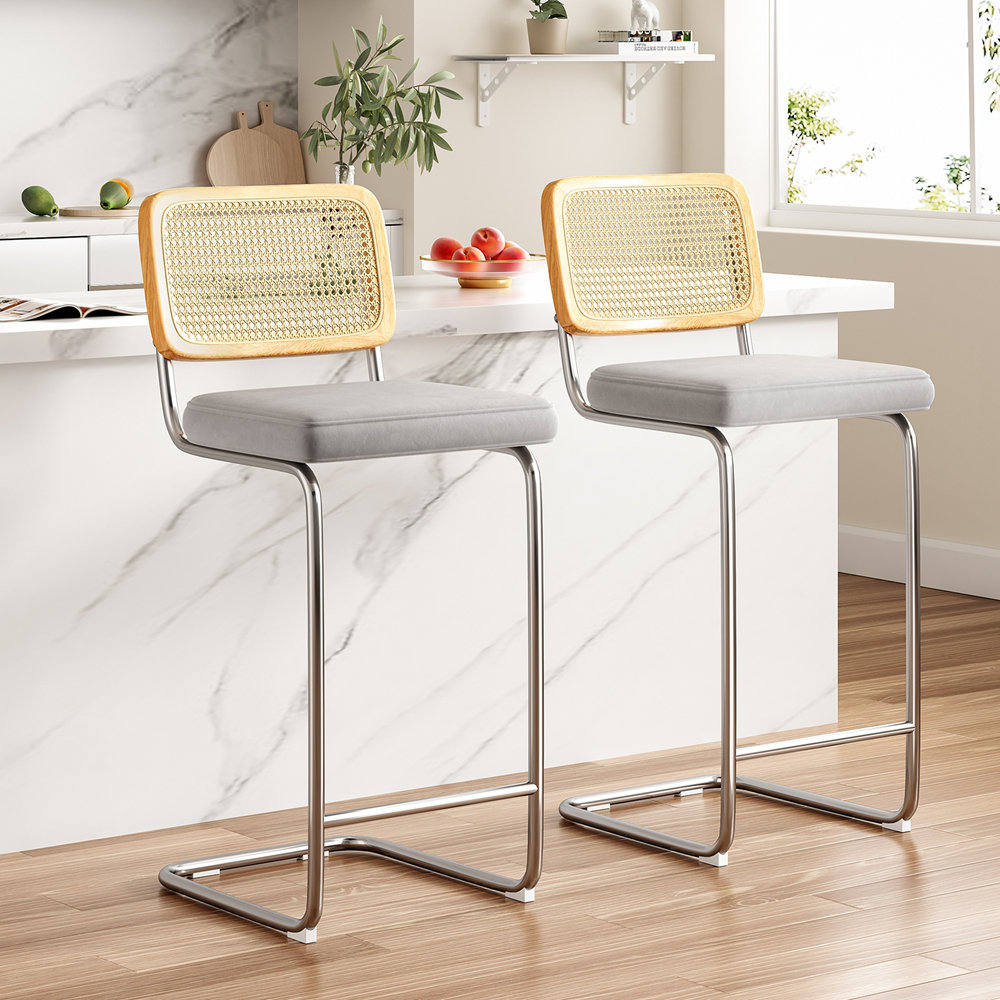 George Oliver Counter Height Bar Stools Set of 2 Upholstered Velvet ...