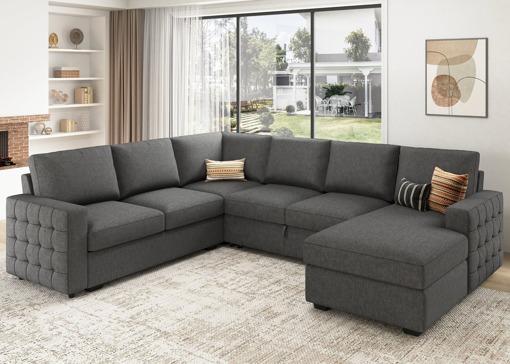 HONBAY U-Shaped Sectional Sofa Bed Pull Out Sleeper Couch With Storage ...
