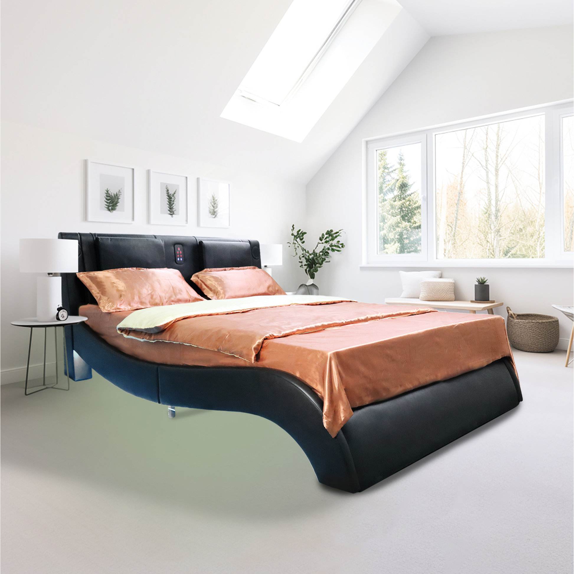 Brayden Studio® Faux Leather Bed Frame With Exhibited Speakers, Led ...