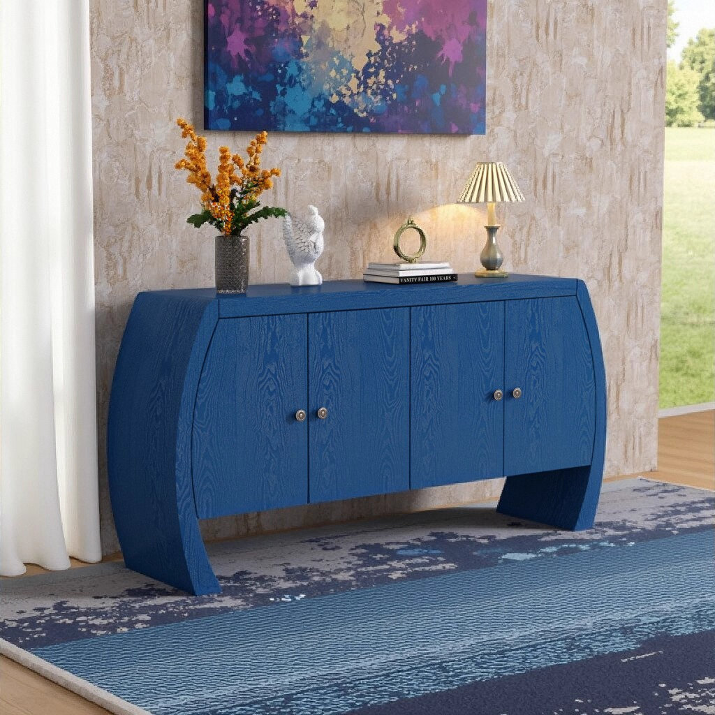 Latitude Run® U-Style Four-Door Ash Veneer Storage Cabinet with Curved ...