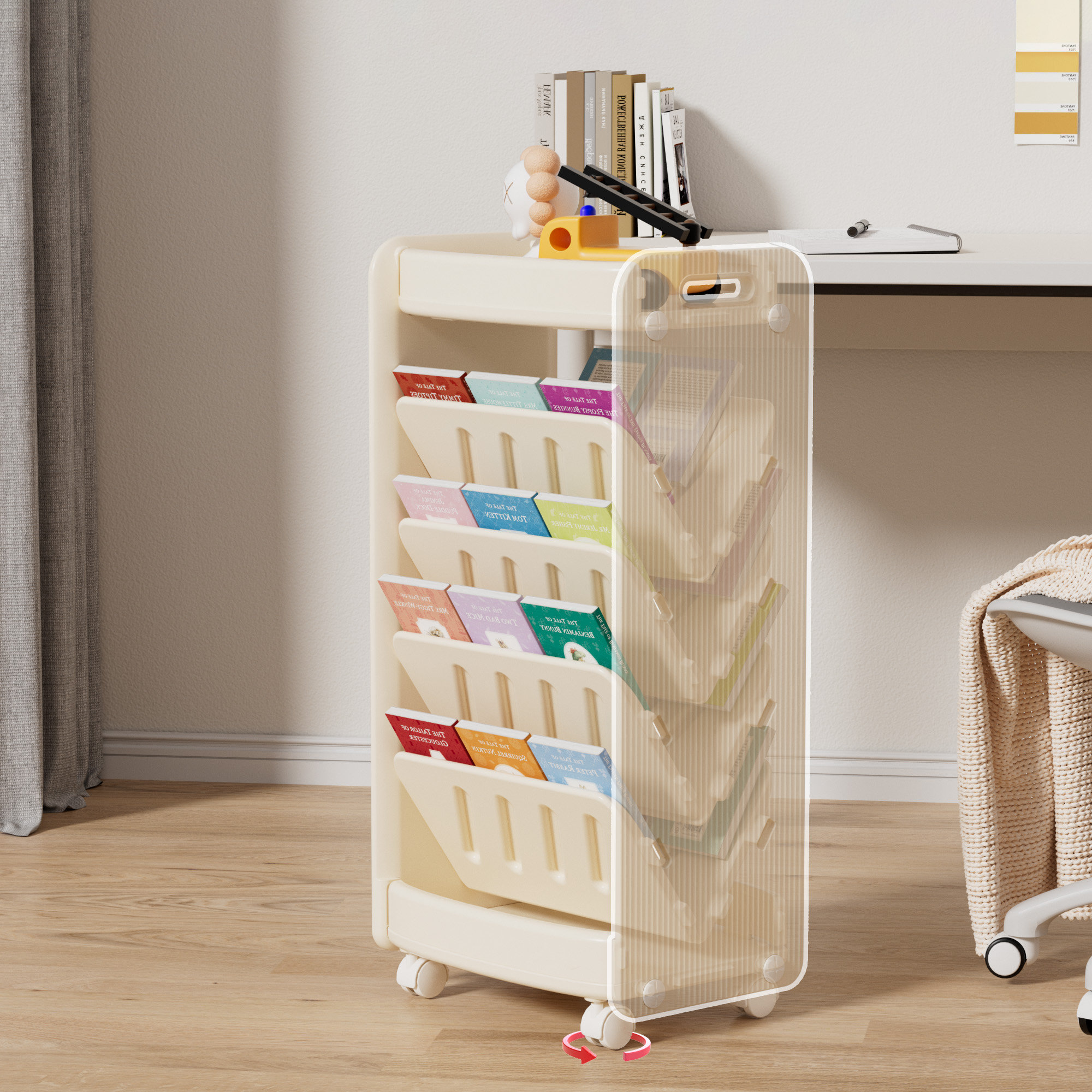 hoopyosms 6-Tier Double-Sided Kids Bookshelf With Wheels, Slanted ...