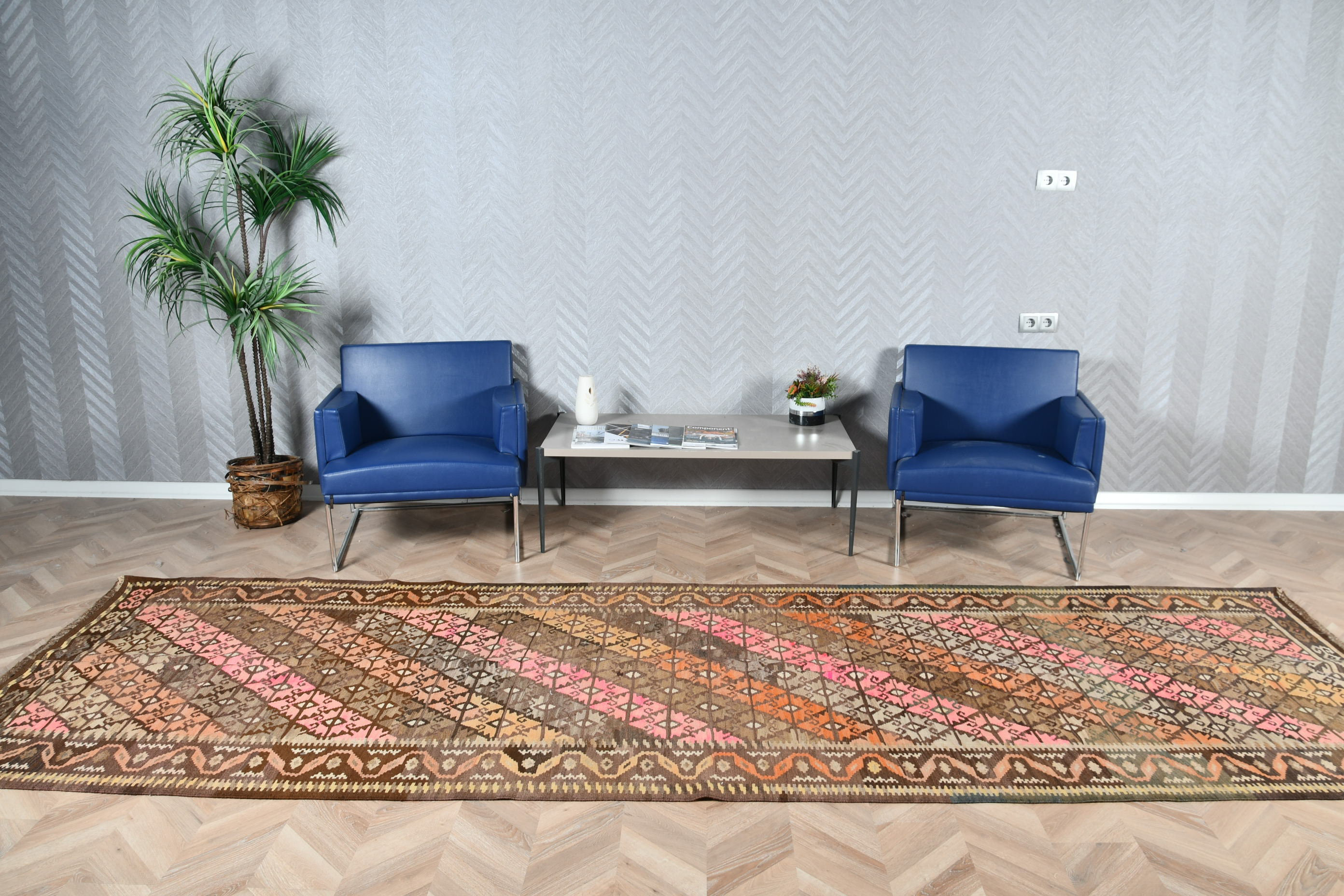 Bungalow Rose Anatolian Vintage Turkish Kilim Runner Rug in Brown ...