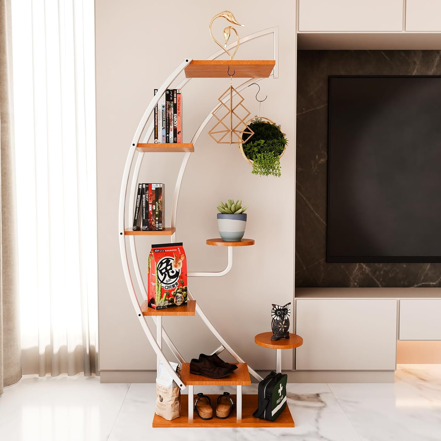 17 Stories 17 Storeys 6 Tier Steel-Wood Plant Stand, Curved Flower Pot ...